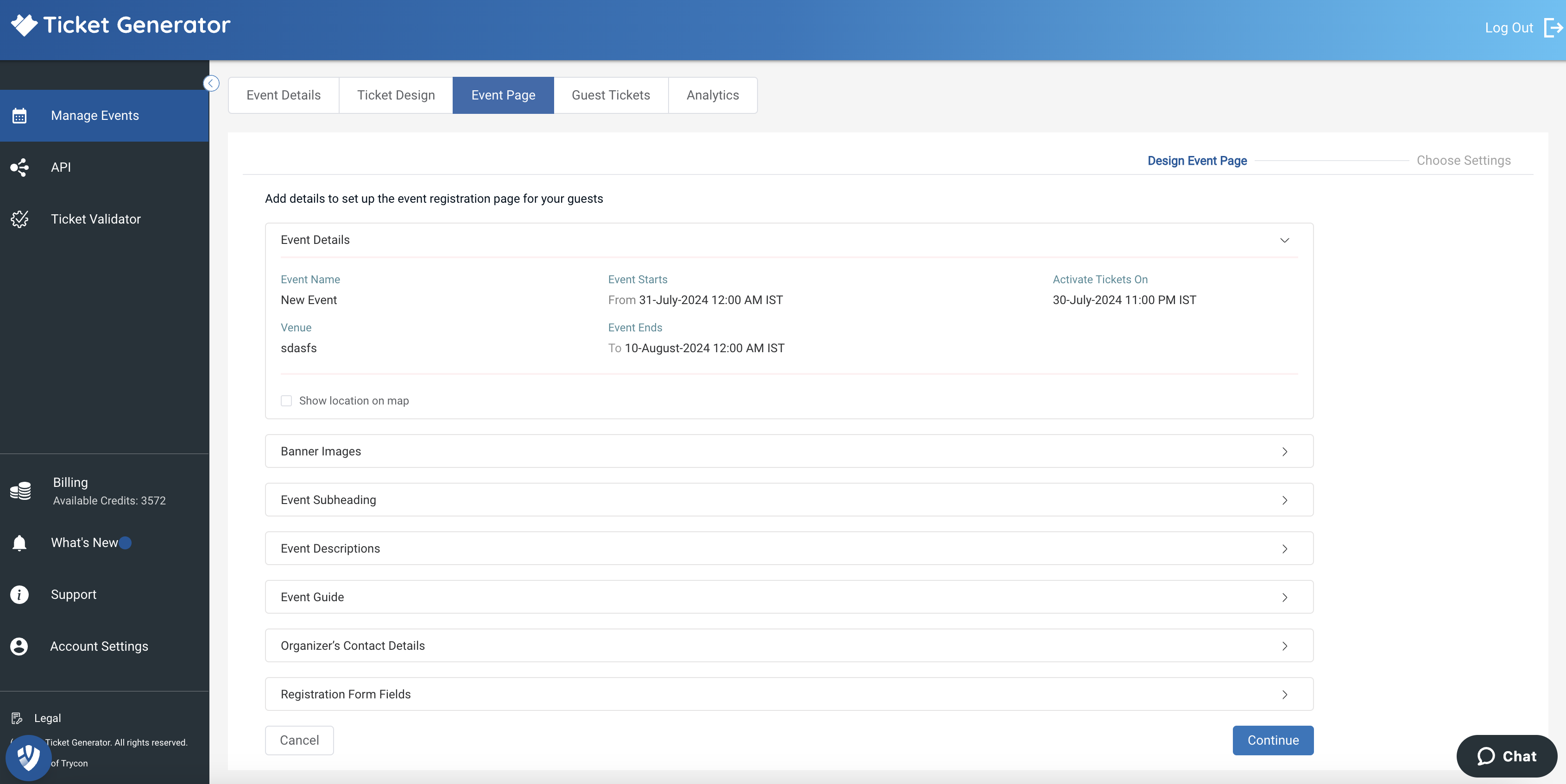Design Event Page – Ticket Generator