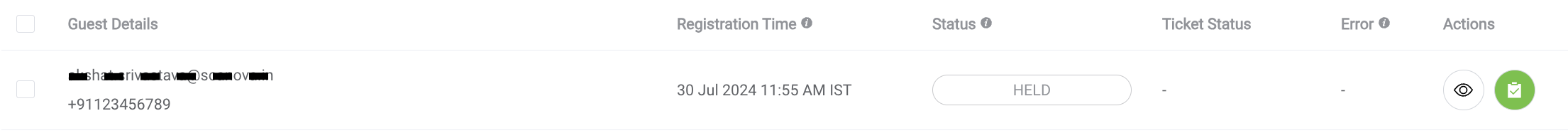 Registration Status – Ticket Generator