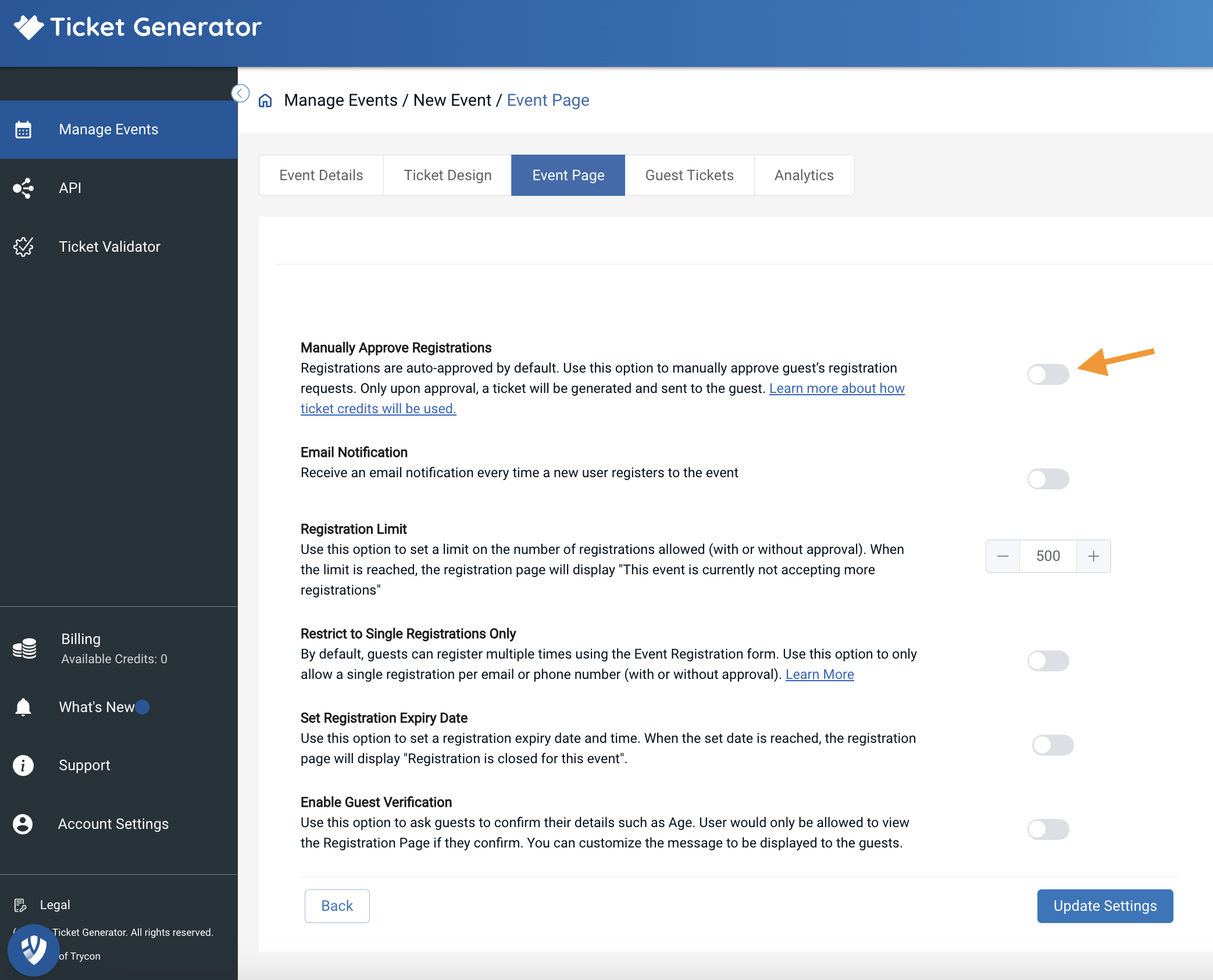 Registration Approval Methods – Ticket Generator